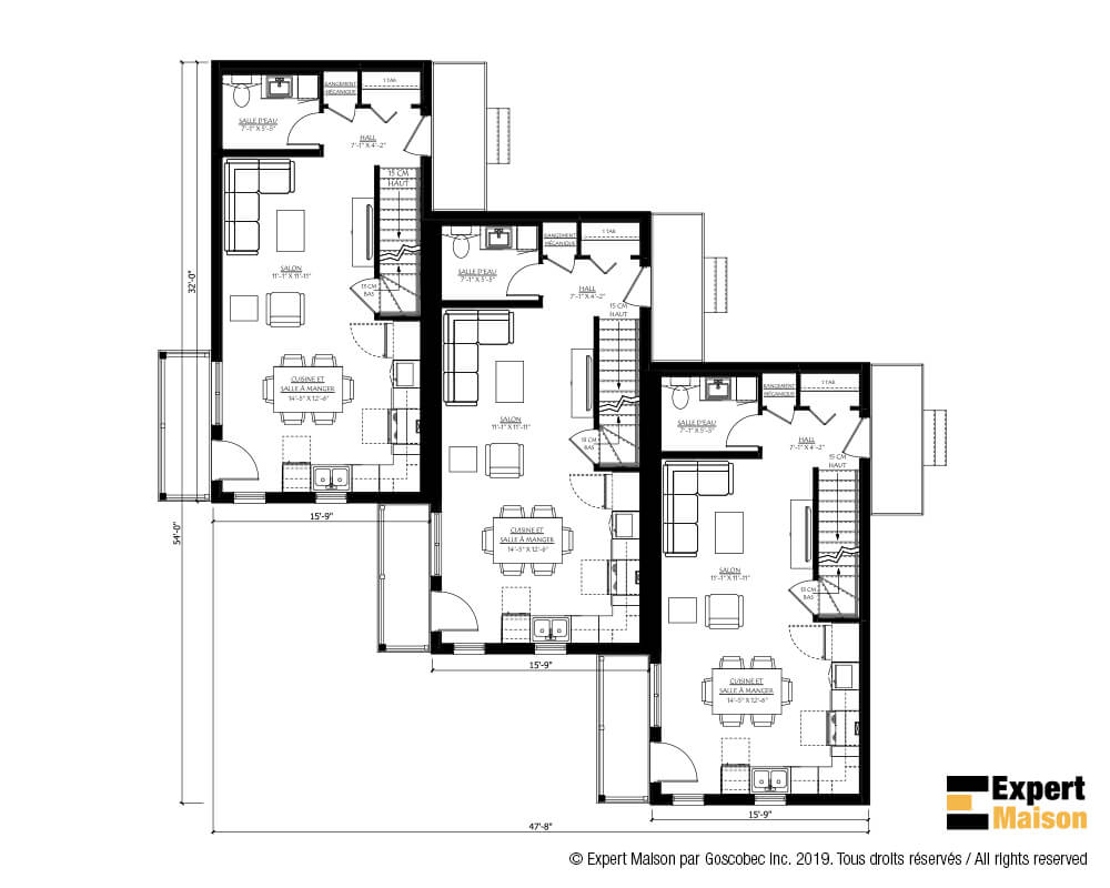 Maison à étage préfabriquée (Modèle 1300 Triplex) - Action Maisons